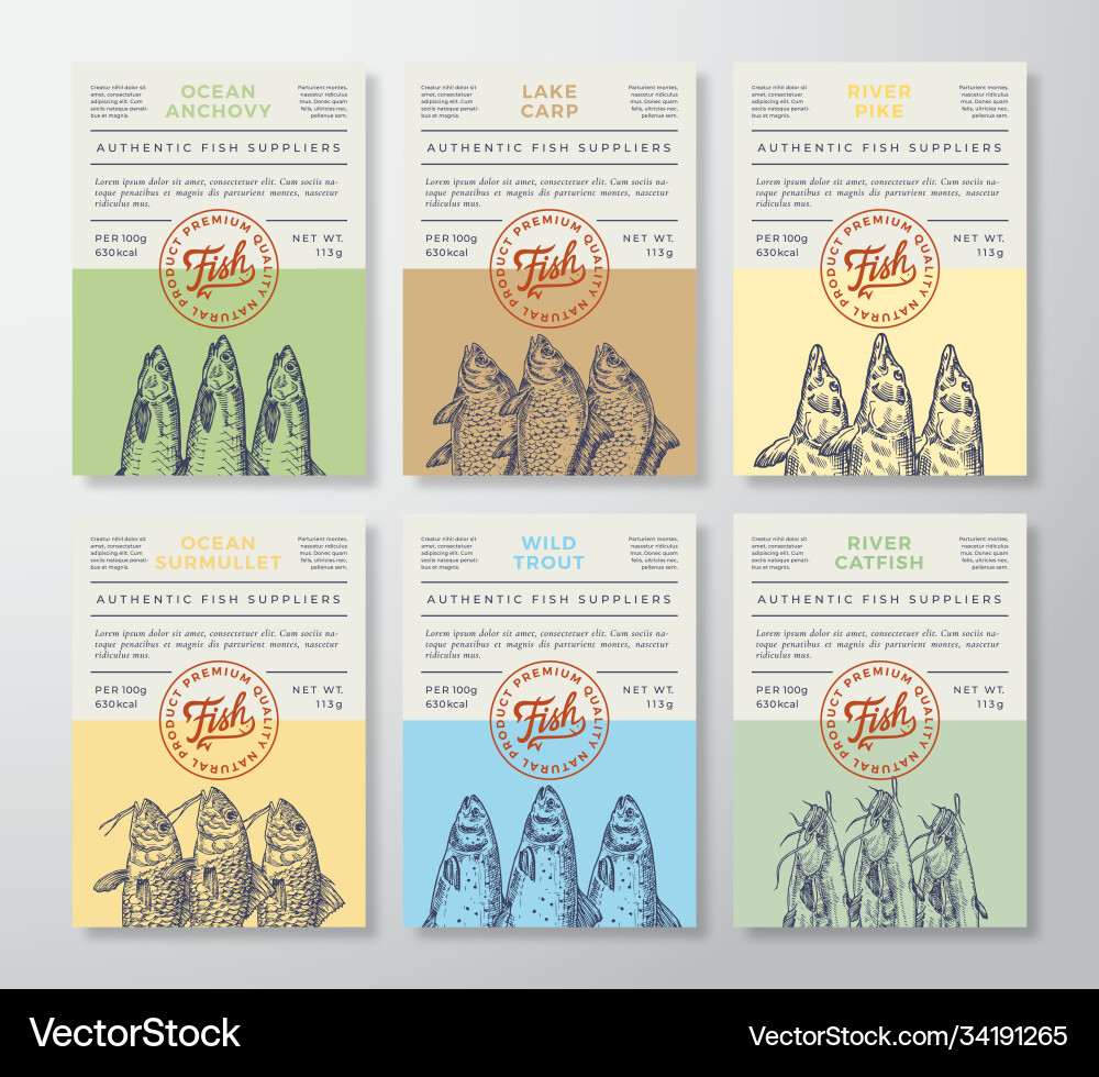 Seafood Labels & Packaging Royalty Free Vector Image