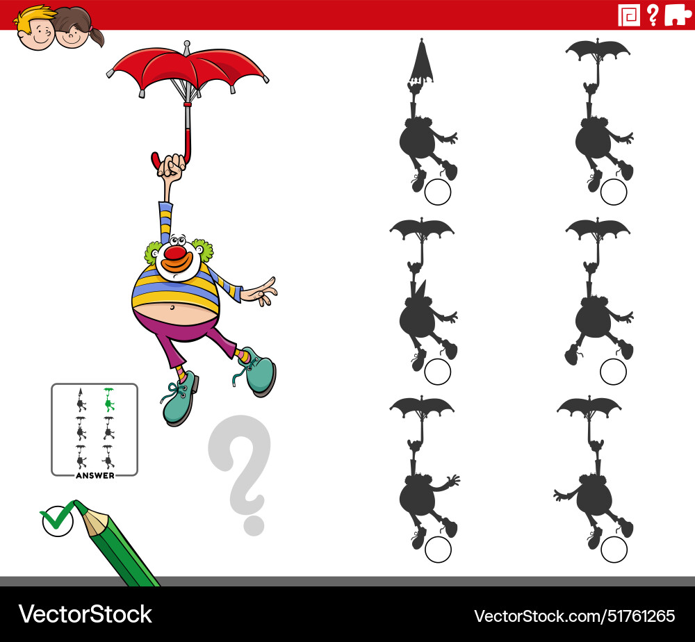 Shadow activity game with cartoon clown character Vector Image