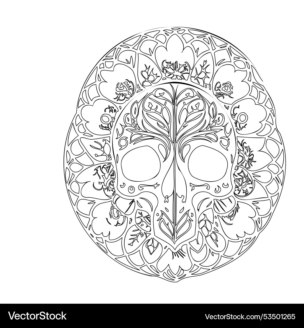 Skull mandala outline sketch Royalty Free Vector Image