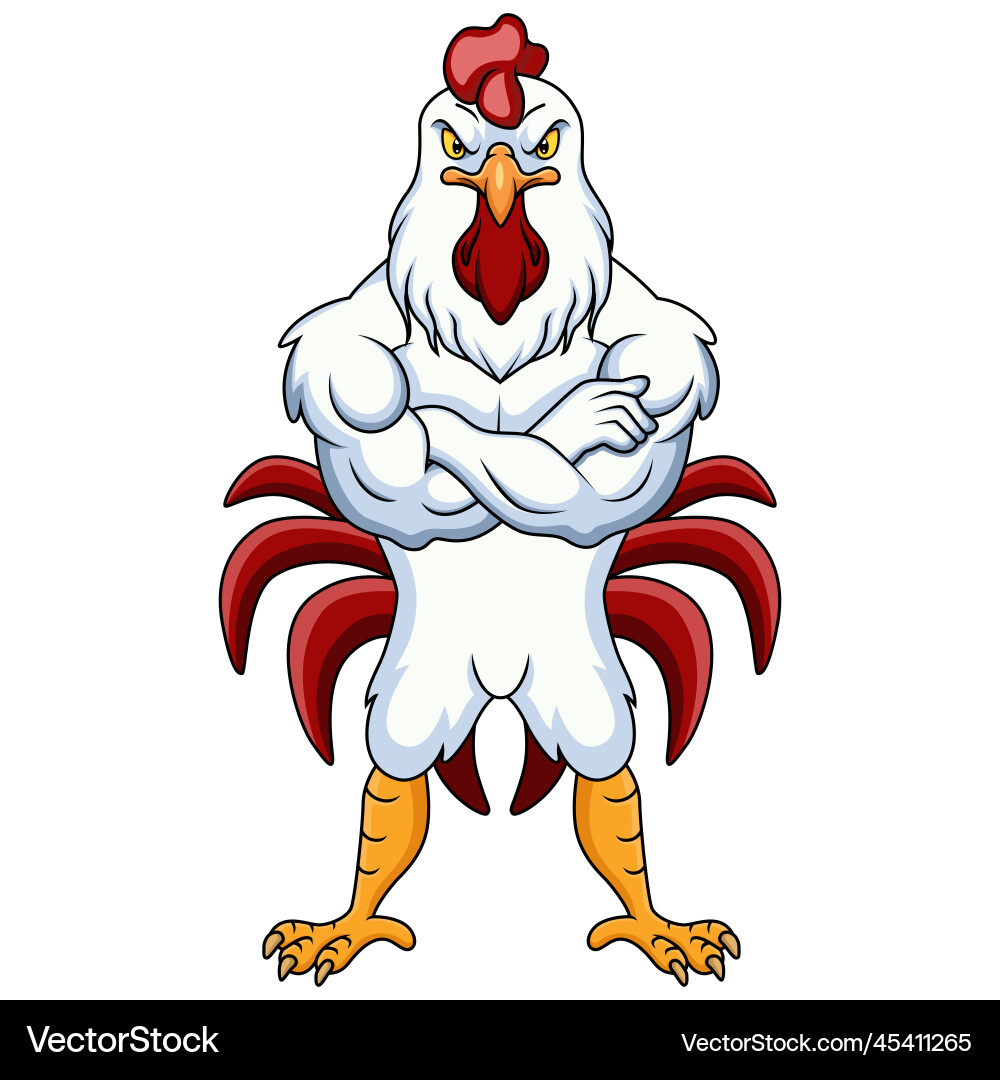 Strong Rooster Mascot - Cartoon Character Vector Image