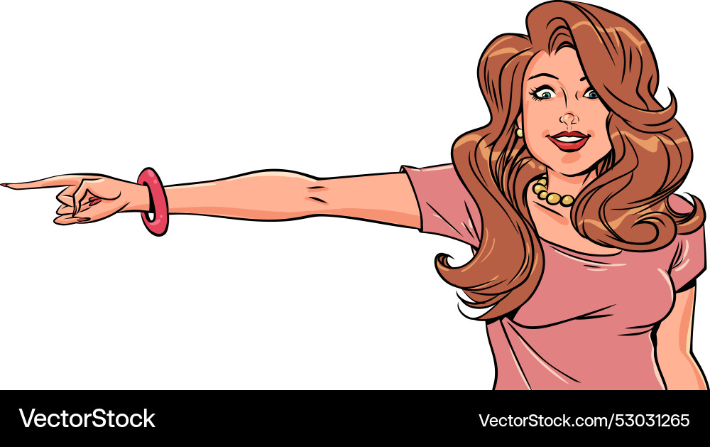 Woman points to the side directing Royalty Free Vector Image
