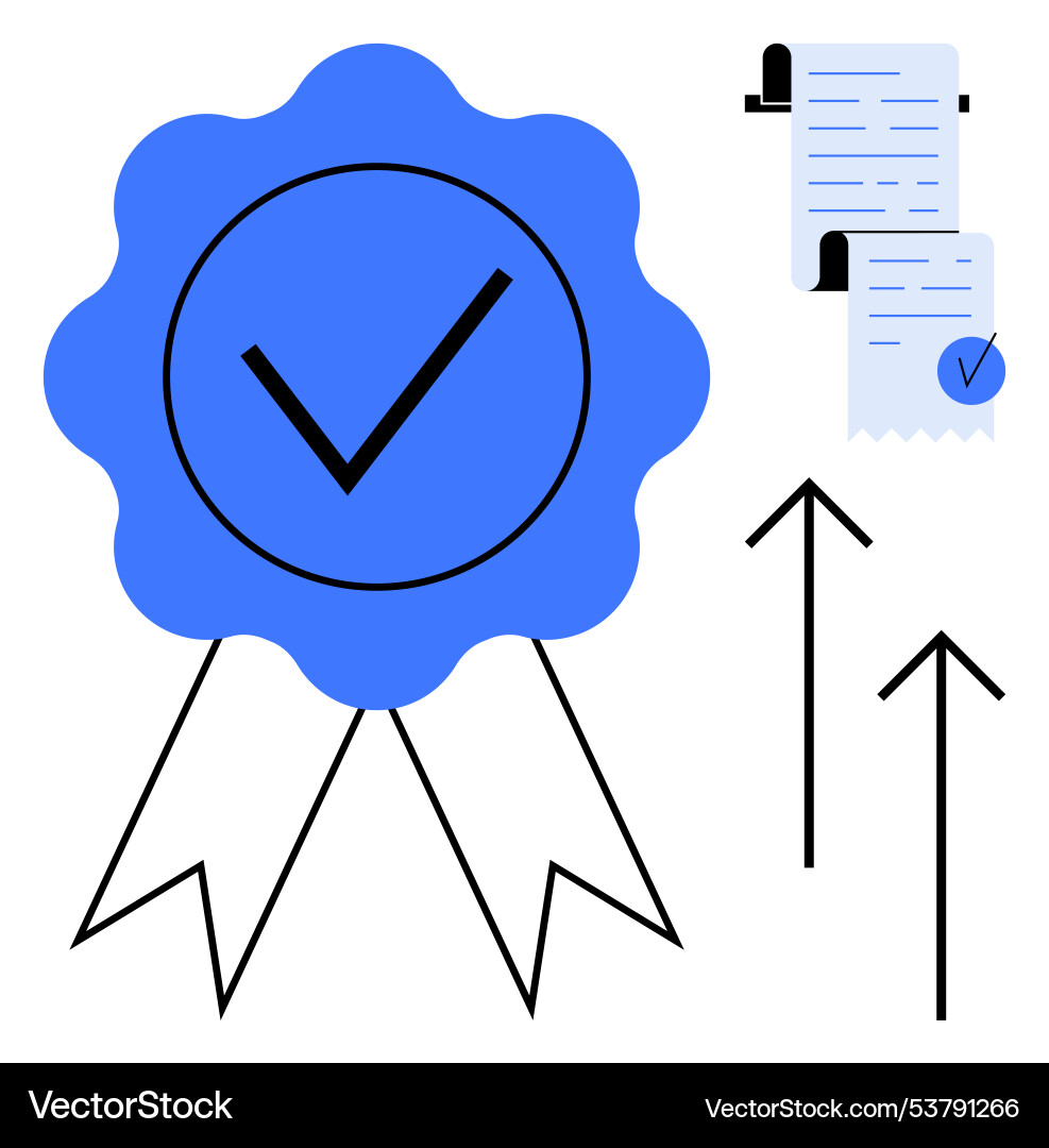 Blue ribbon with check mark symbolizing approval Vector Image