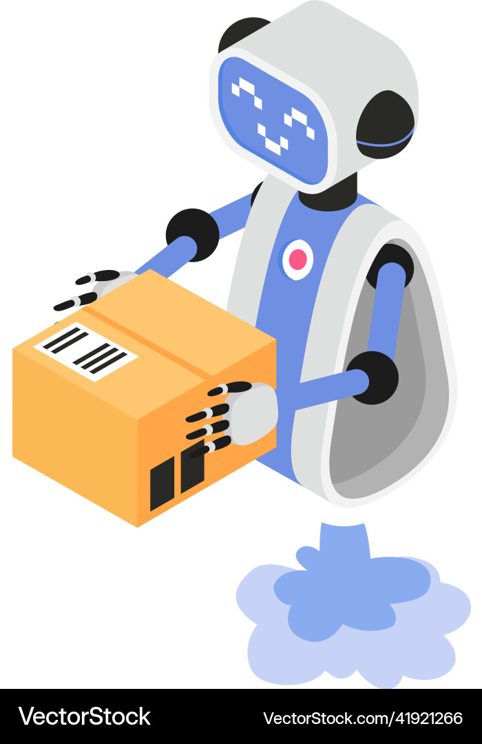 Delivery robot isometric composition Royalty Free Vector