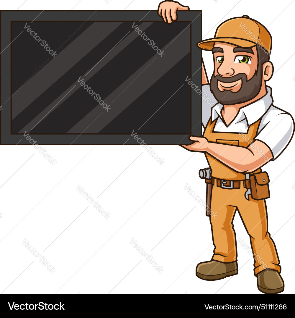 Handyman installing tv cartoon clip art Royalty Free Vector