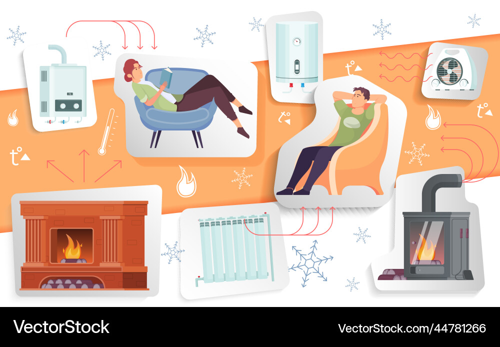 Heating system collage Royalty Free Vector Image