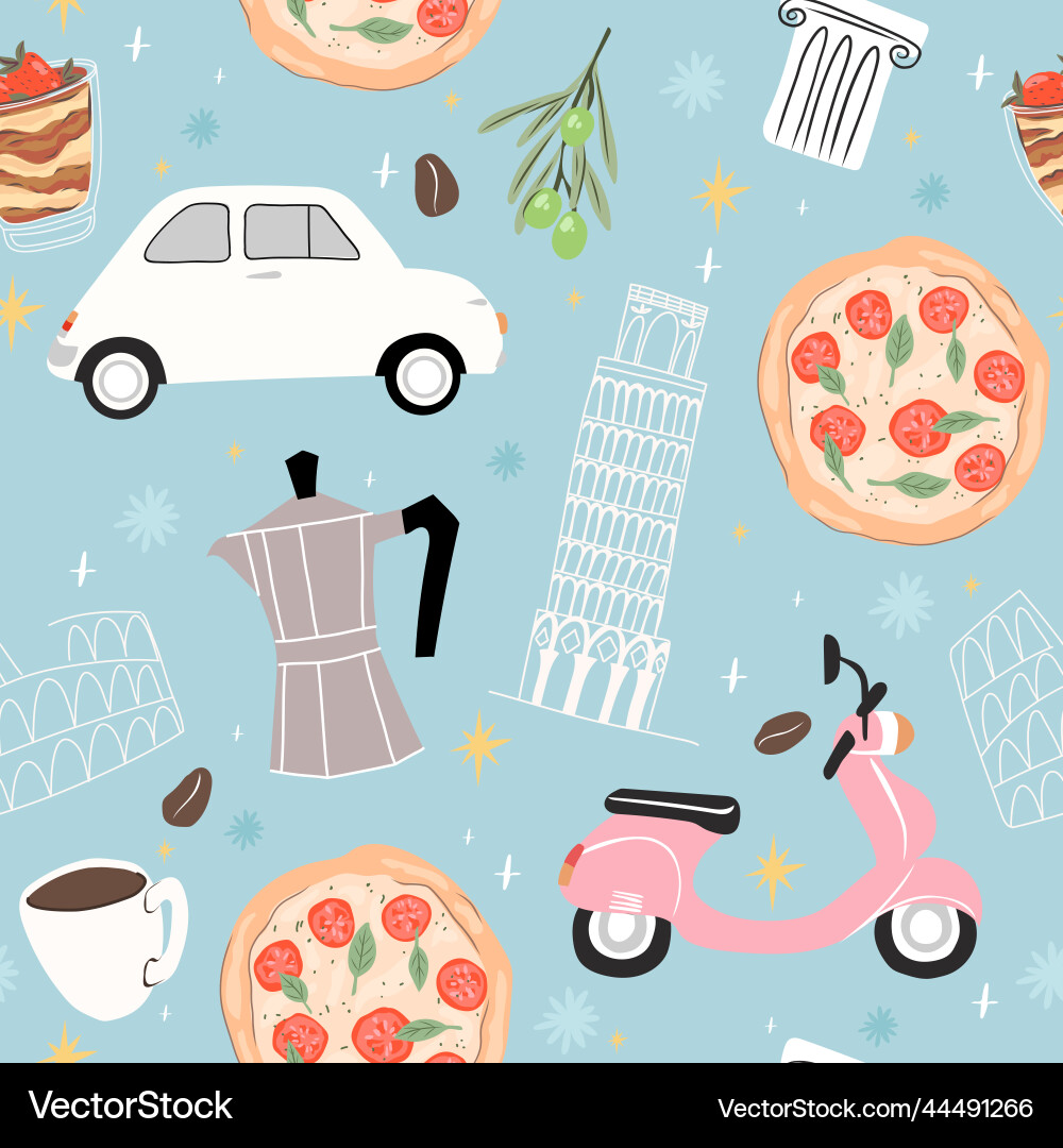 Italy seamless pattern background with fiat 500 Vector Image