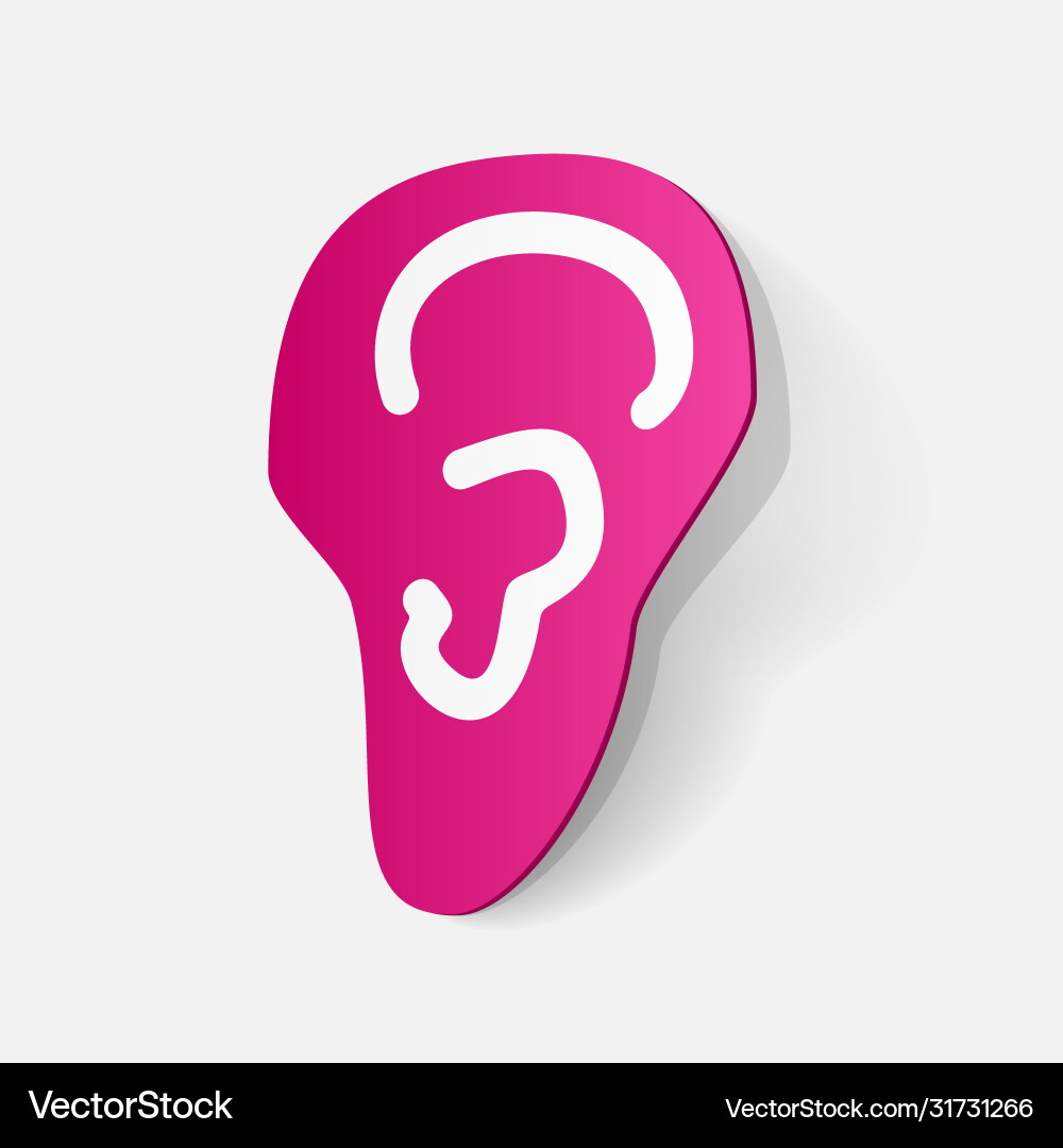 Paper clipped sticker ear Royalty Free Vector Image