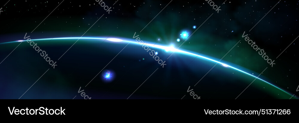 Planet horizon blue glow with rays and sparkle Vector Image