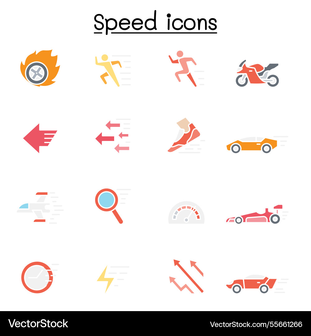 Speed fast icon set in flat color style Royalty Free Vector