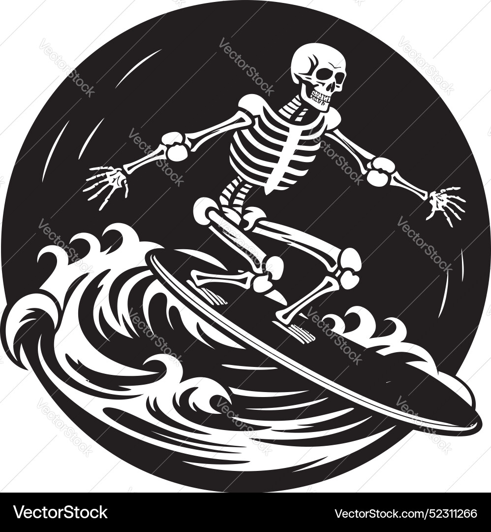Surfing skull cartoon surf skeleton icon bone Vector Image