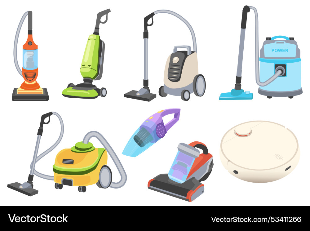 Vacuum cleaners set elements in flat graphic Vector Image