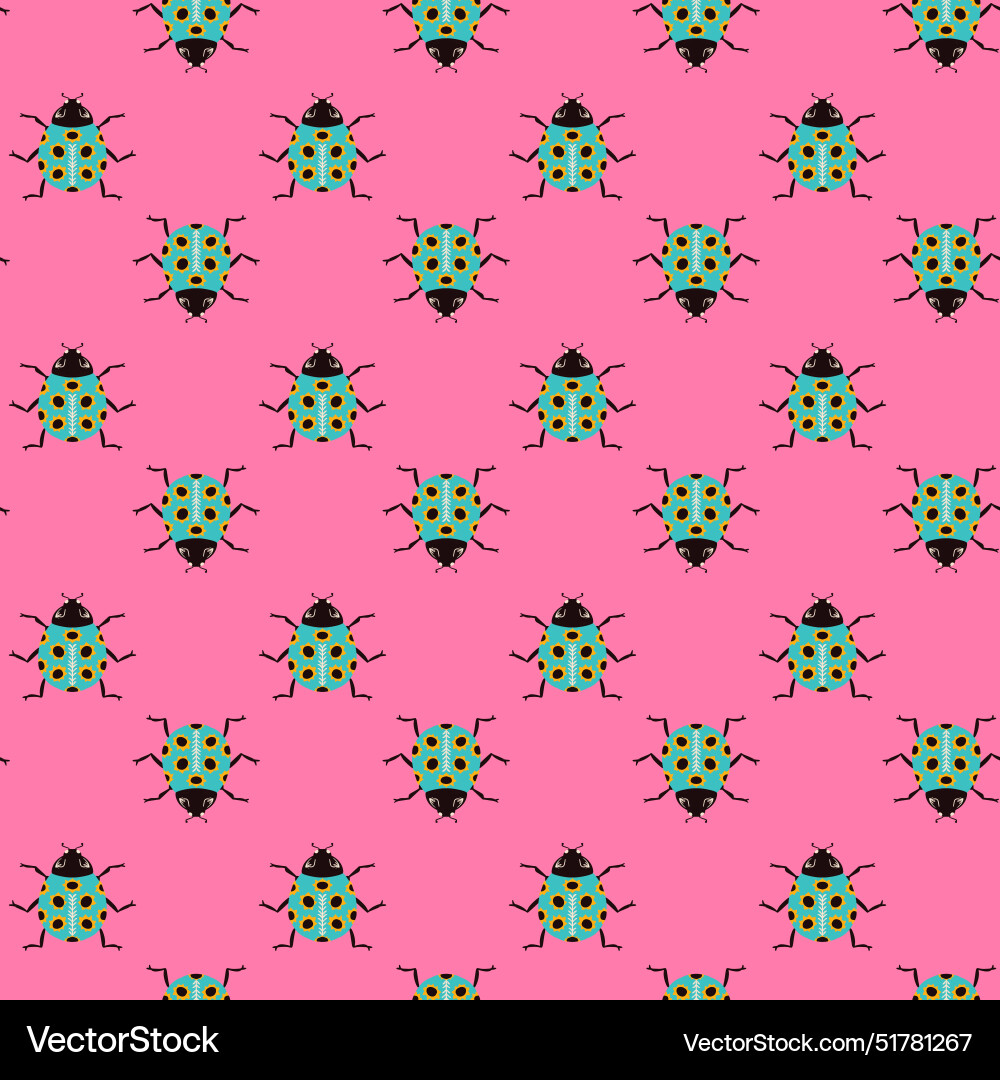 Blue sunflower ladybug seamless pattern Royalty Free Vector