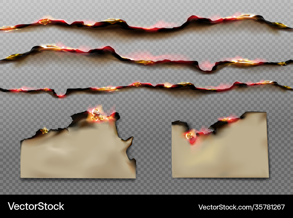 Burnt paper edges and parchment sheets with fire Vector Image