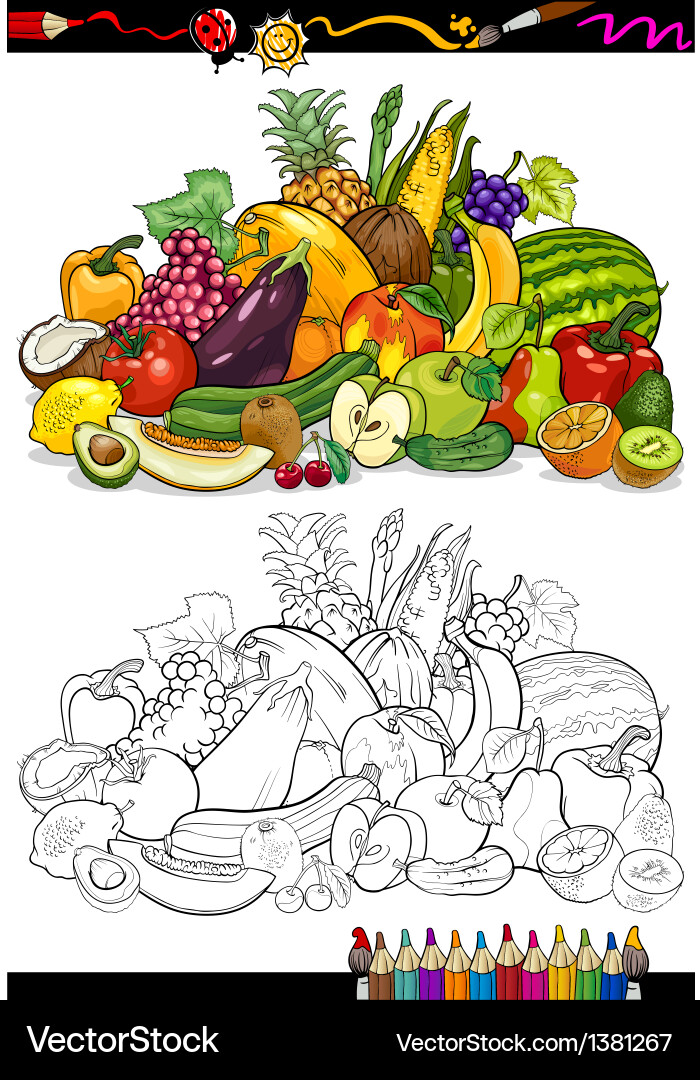 Colorful Fruit and Vegetable Set Royalty Free Vector Image