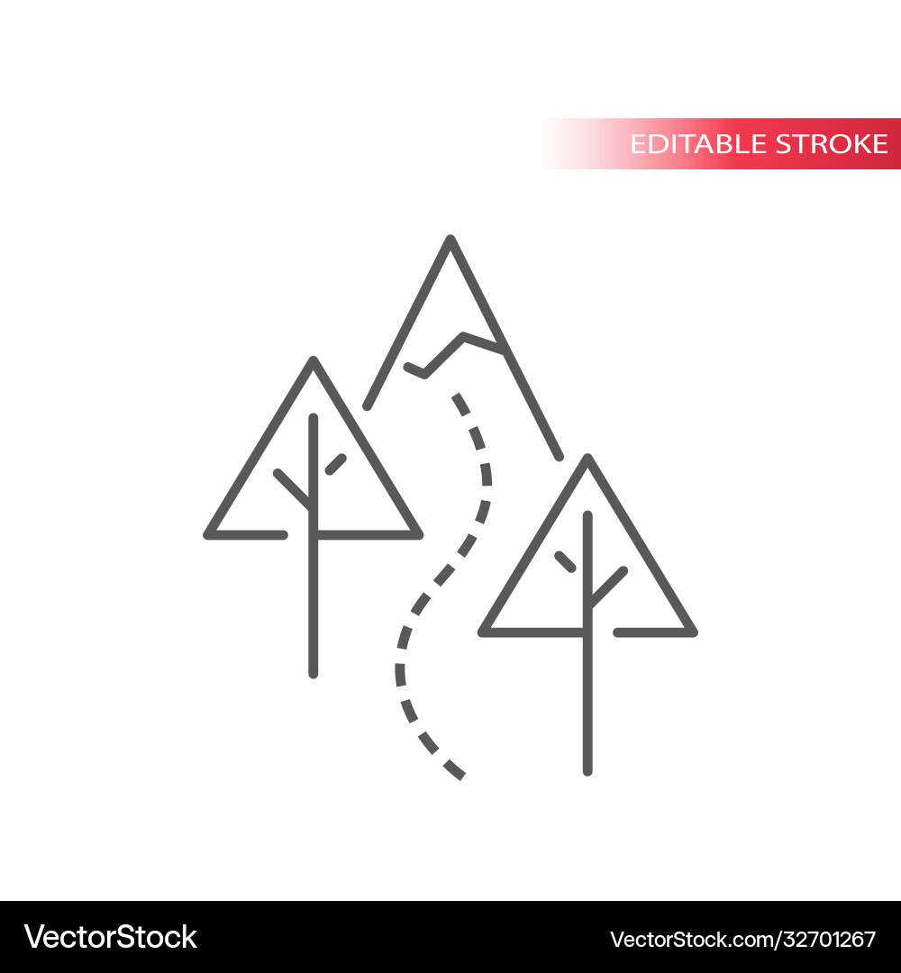 Hiking trail with trees and mountain icon Vector Image