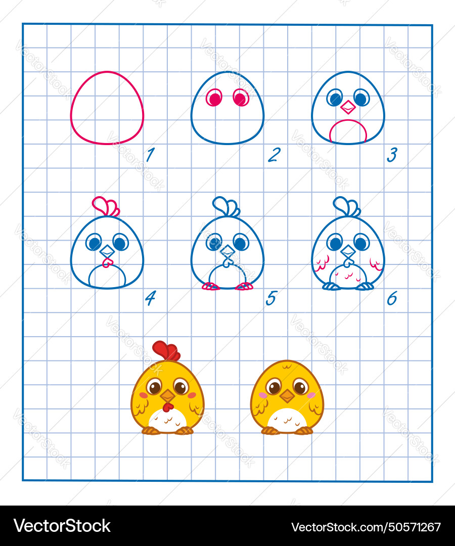How to draw chick step by lesson for kids Vector Image