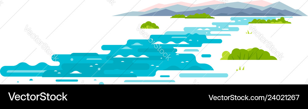 Meandering river flat style landscape Royalty Free Vector
