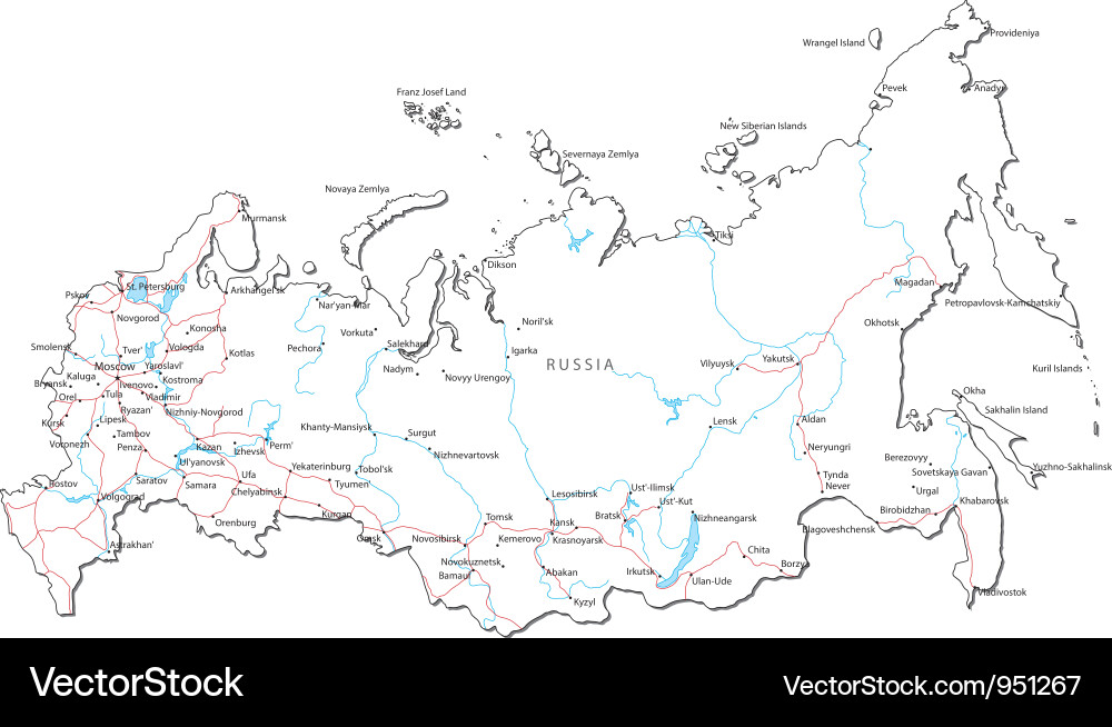 Russia Map Outline Royalty Free Vector Image - VectorStock