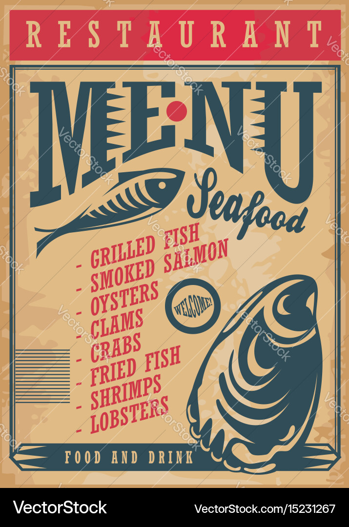 Seafood restaurant menu Royalty Free Vector Image