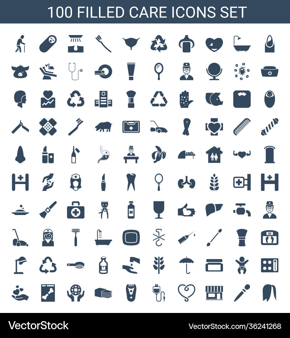 100 care icons Royalty Free Vector Image - VectorStock