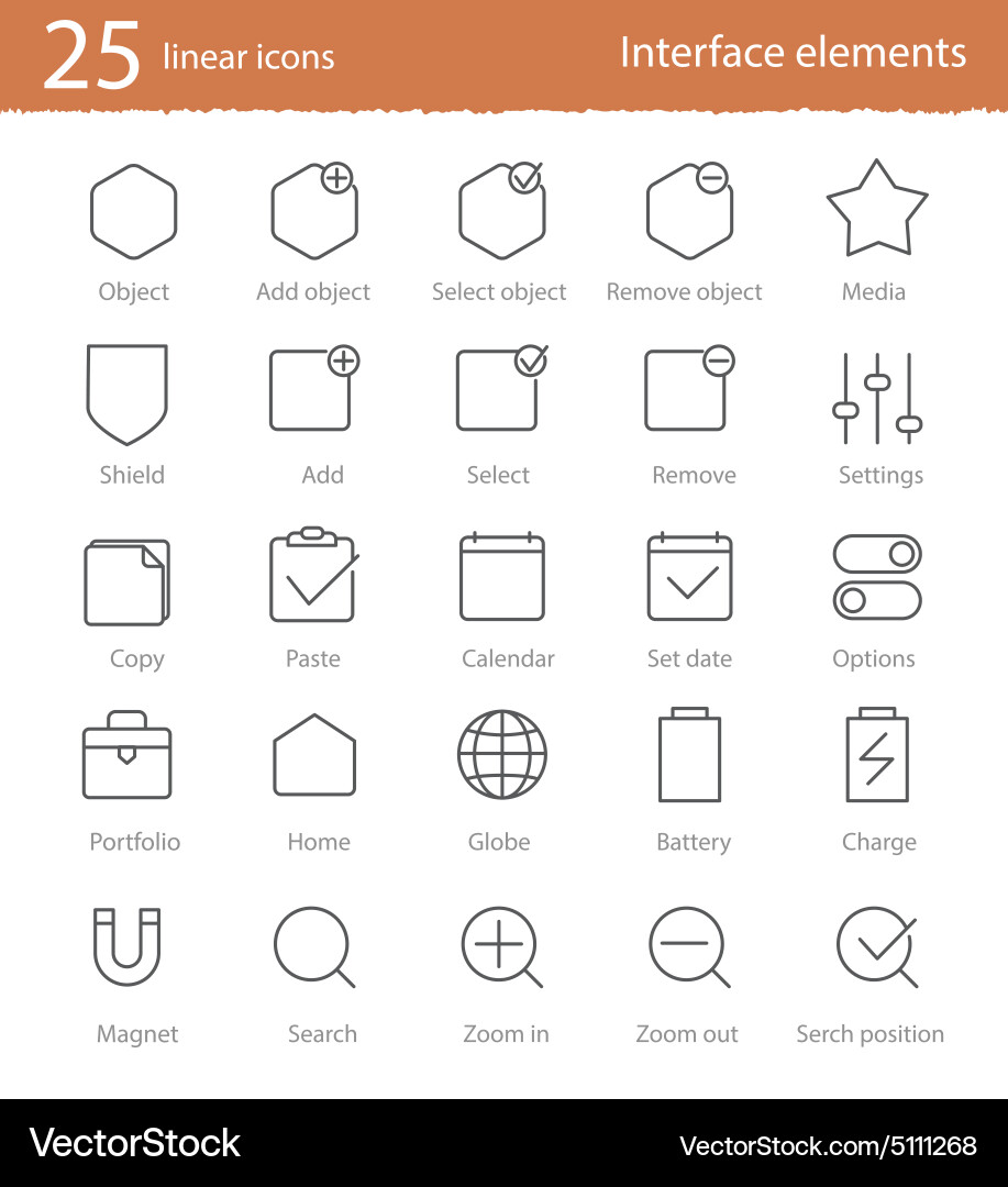 25 linear icons set Royalty Free Vector Image - VectorStock