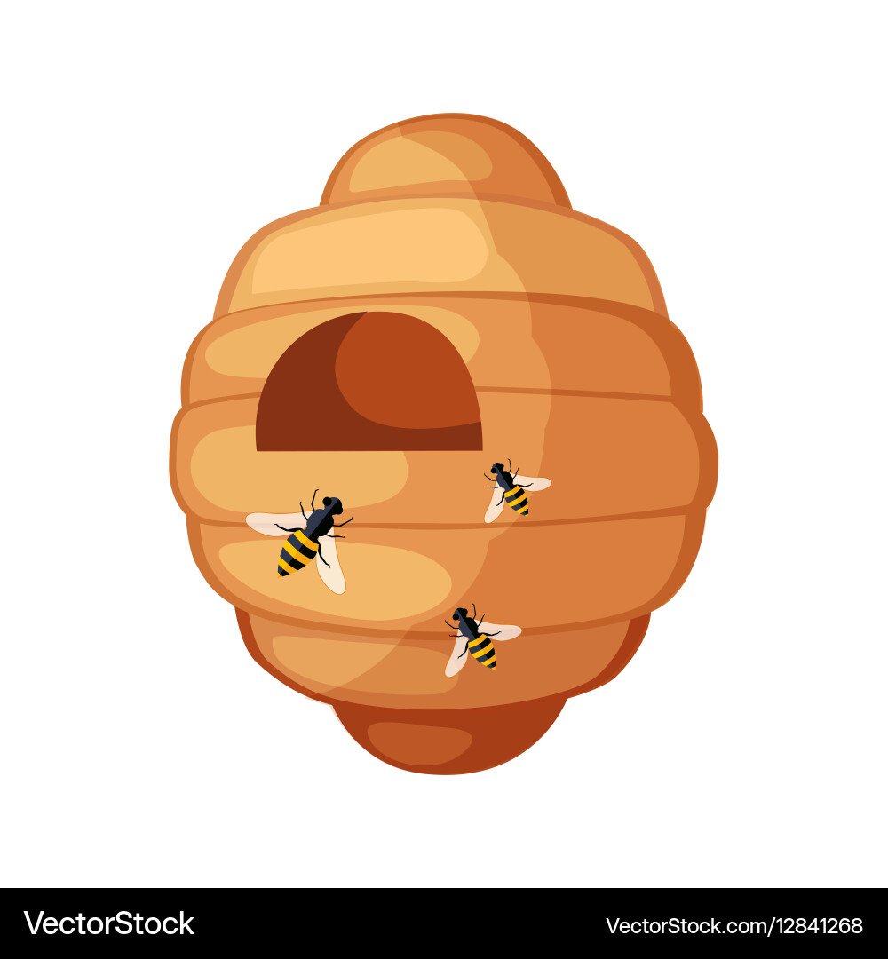Beehive with bees flying around cartoon Royalty Free Vector