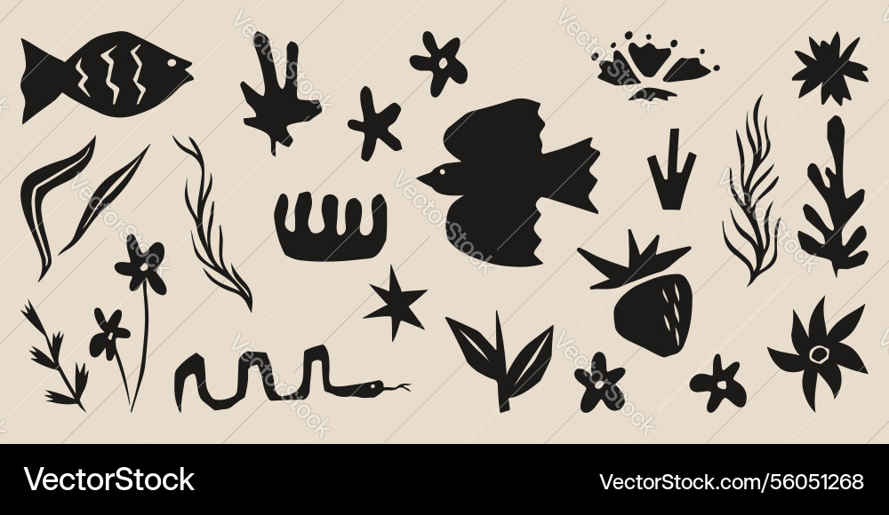 Black organic boho cut out shapes set Royalty Free Vector