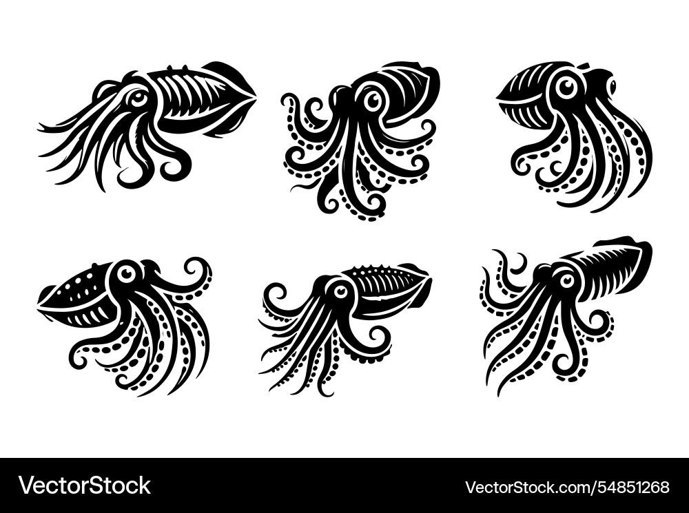 Cuttlefish silhouette set great for logos icons Vector Image