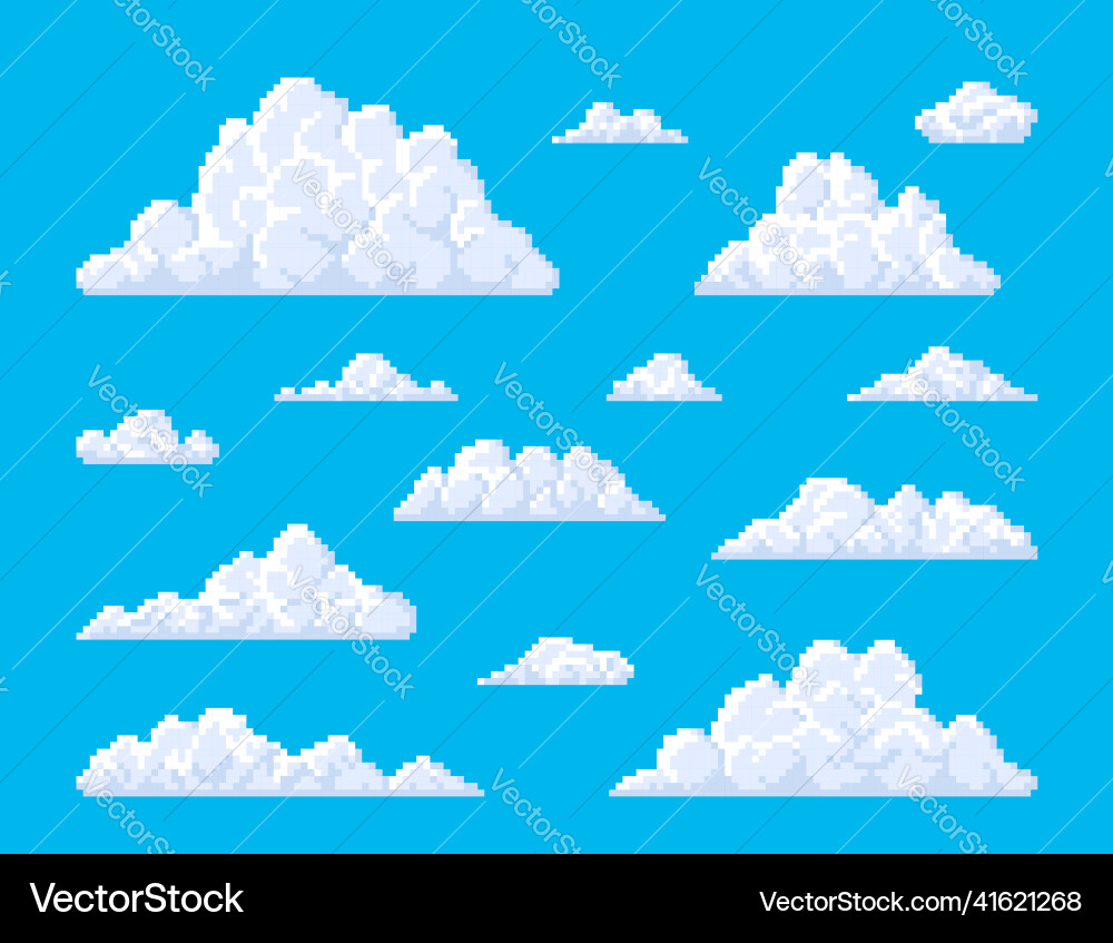 Retro Pixel Clouds on Blue Sky Royalty Free Vector Image