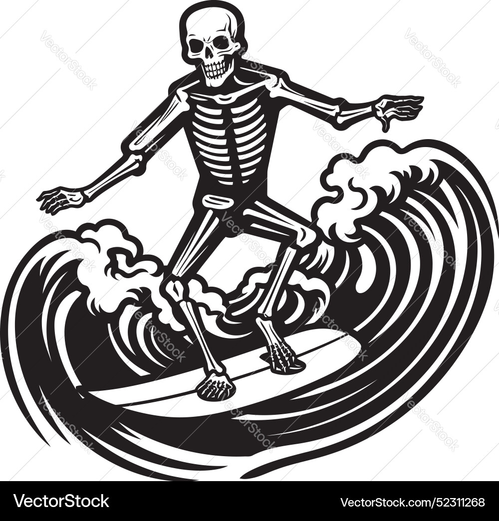 Skeletal splash skeleton surf logo design wave Vector Image