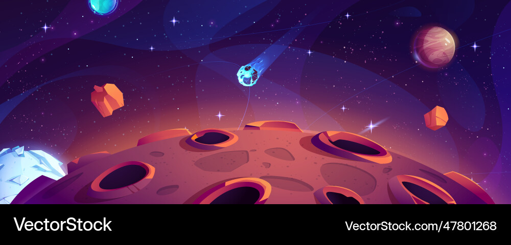 Space background with planet stars and meteor Vector Image