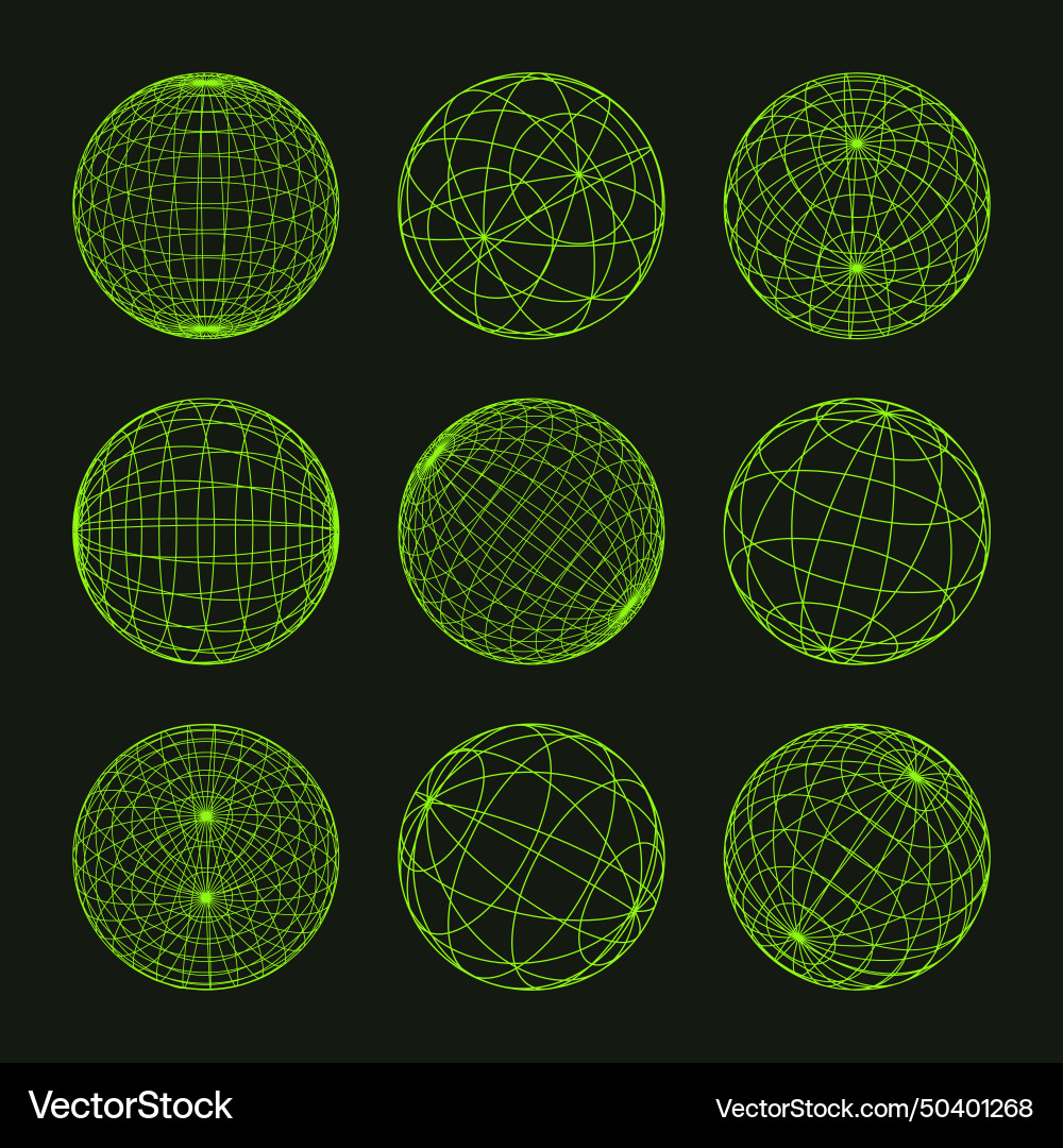 Wireframe shapes lined sphere perspective mesh Vector Image