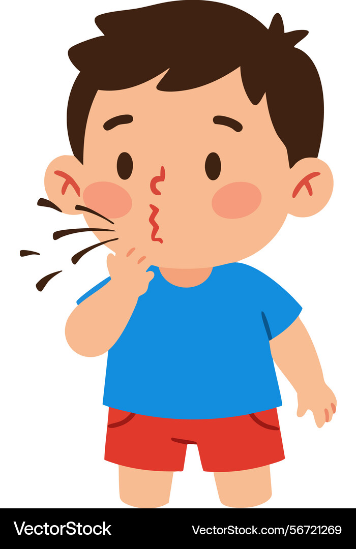 Boy blowing whistle with pursed lips in casual Vector Image