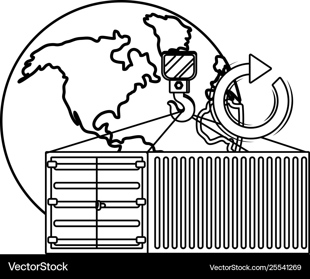 Cargo container with crane hook in black and white