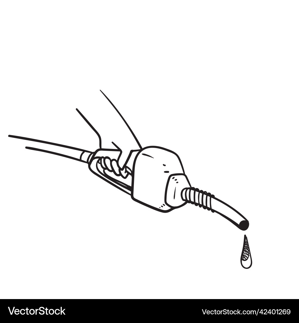 Hand drawn doodle holding fuel pump gasoline Vector Image