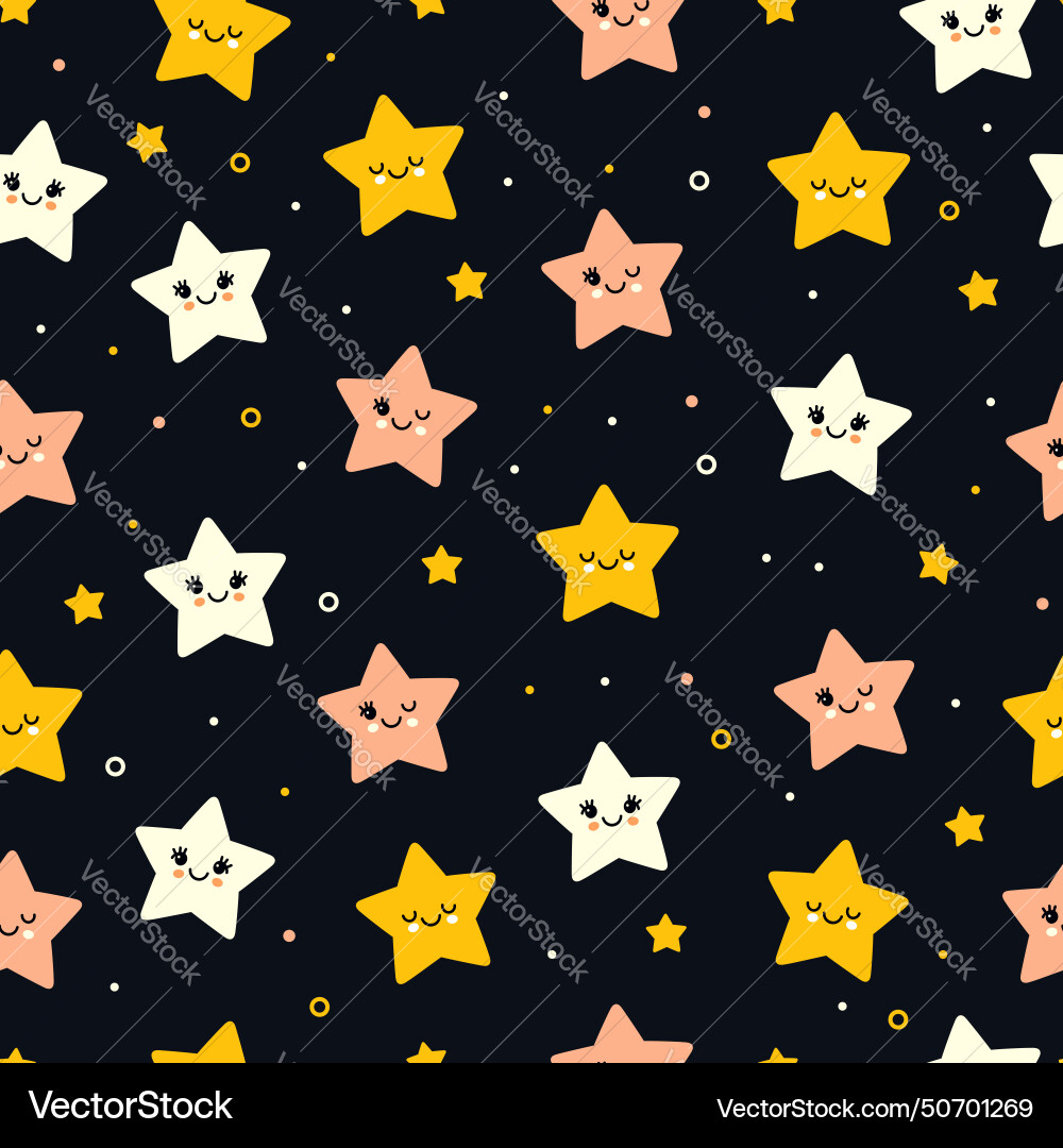 Seamless pattern with cute stars on a black Vector Image