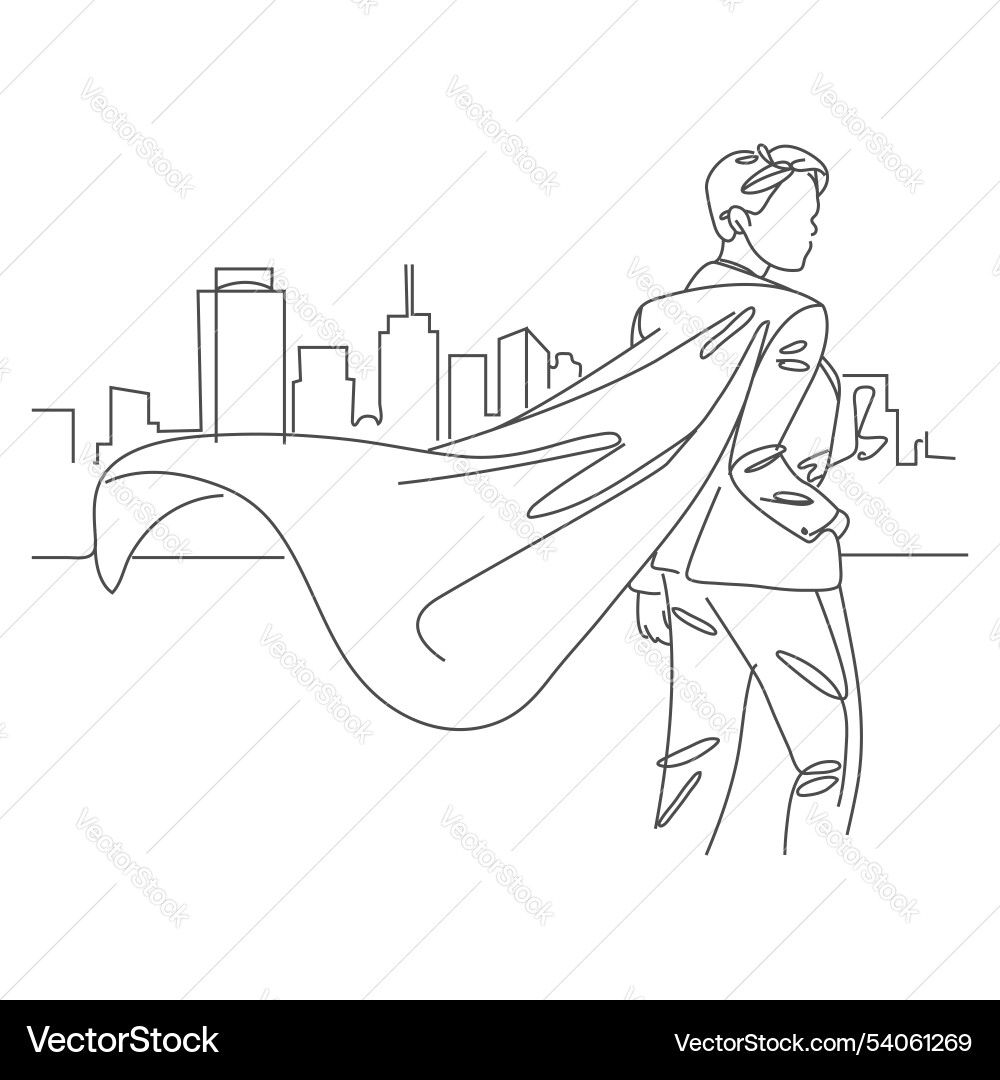Single continuous line drawing superhero in cloak Vector Image