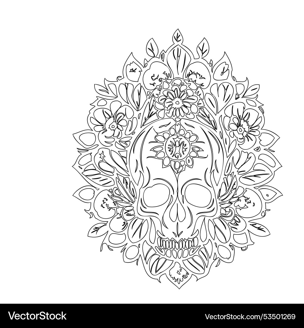 Skull mandala outline sketch Royalty Free Vector Image