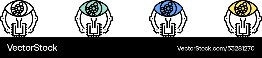 Bionic eye icon outline green blue and yellow Vector Image