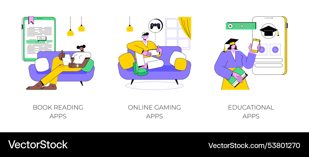 Education and entertainment apps isolated cartoon Vector Image