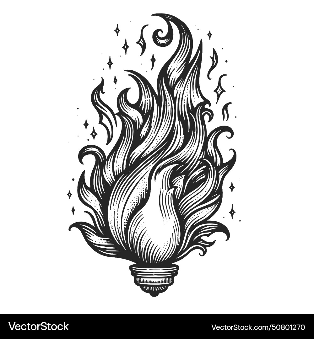 Fire flame bulb engraving sketch Royalty Free Vector Image