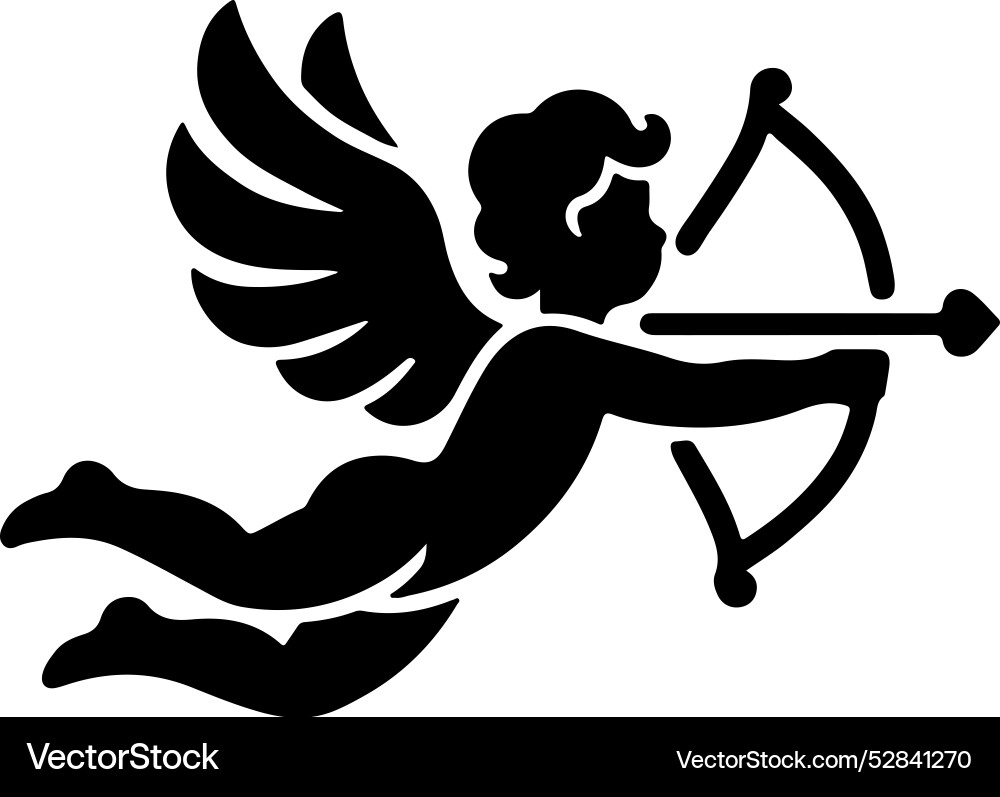 Flat design flying cupid silhouette Royalty Free Vector