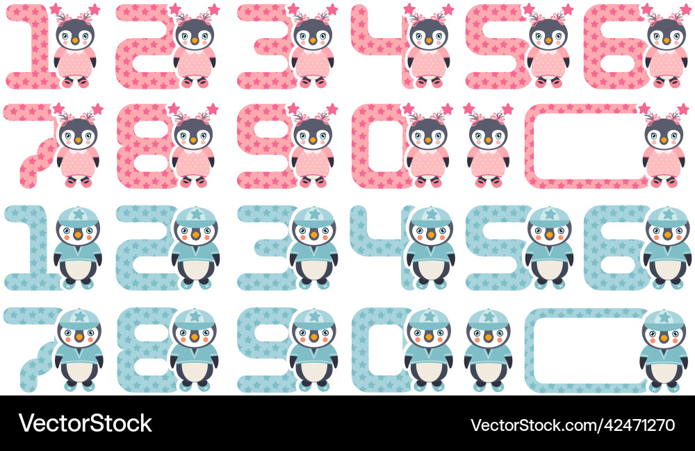 Funny pink and blue different numbers set Vector Image