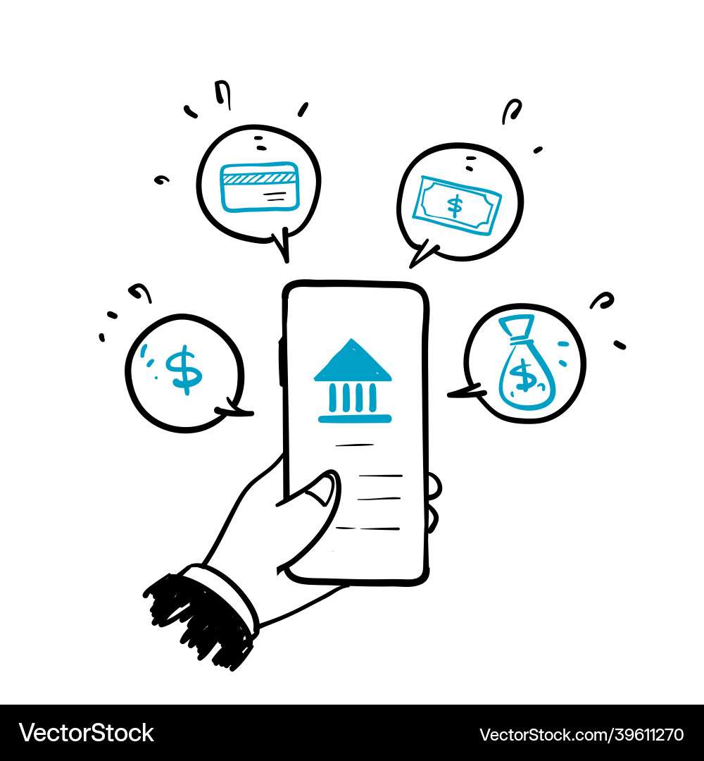 Hand drawn doodle mobile banking concept isolated Vector Image