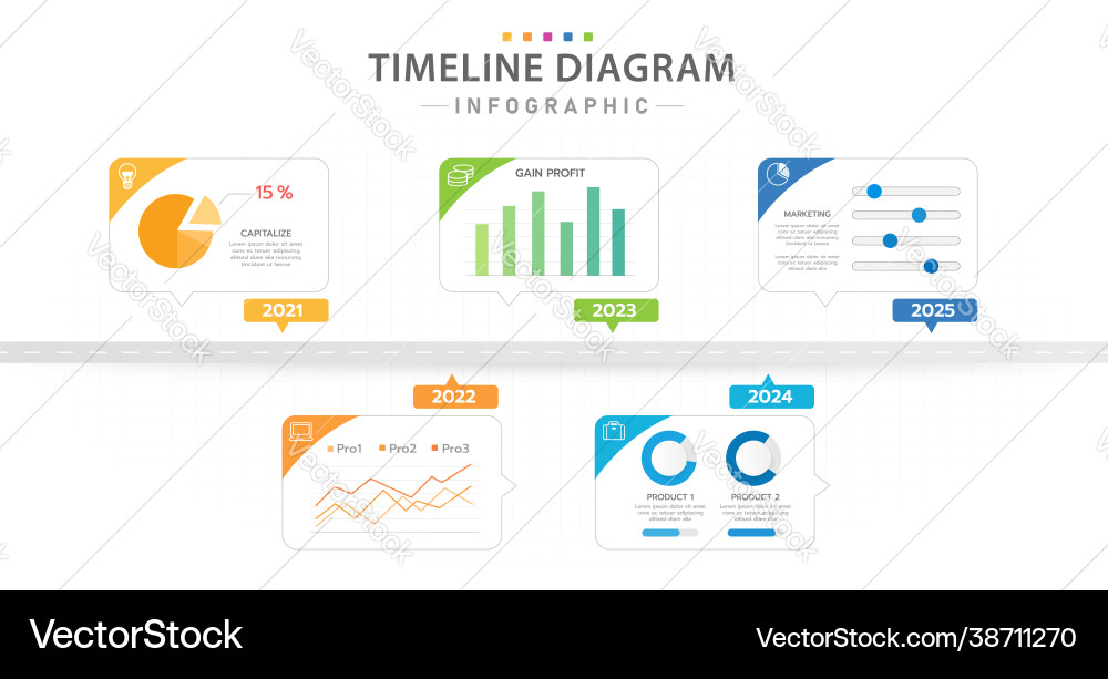 Infographic 5 modern timeline diagram dashboard Vector Image