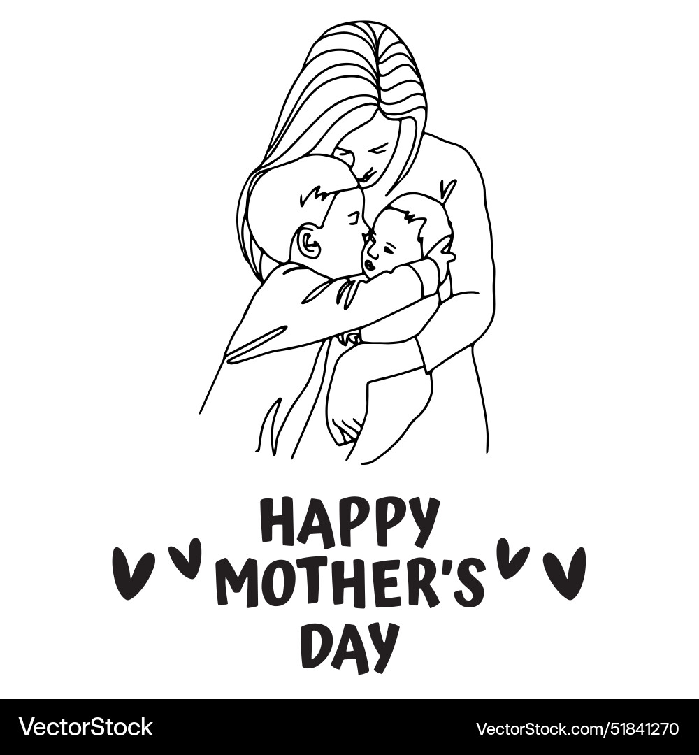 Mother and baby line art Royalty Free Vector Image