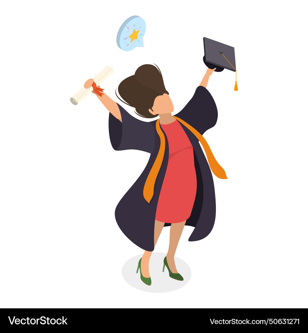 3d isometric flat of graduate Royalty Free Vector Image