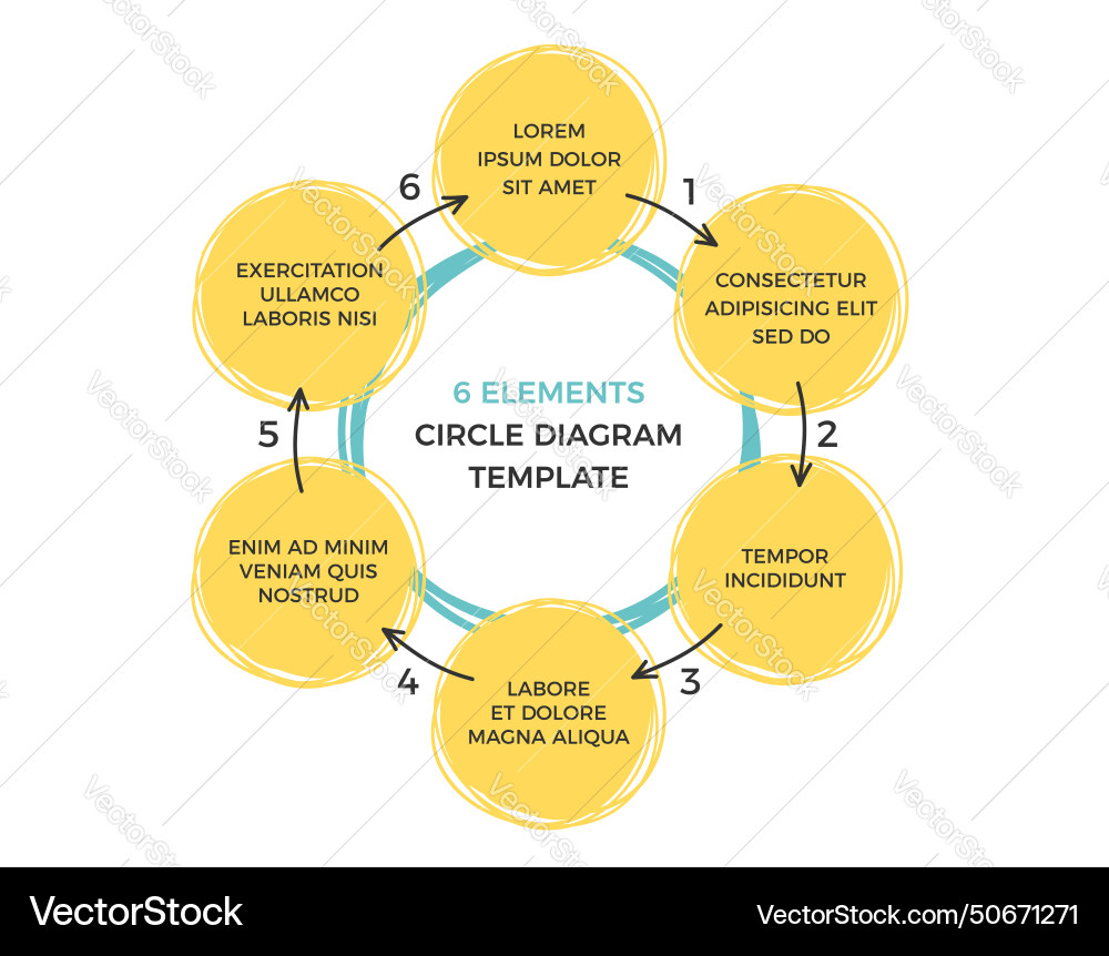 Circle diagram template - six elements Royalty Free Vector