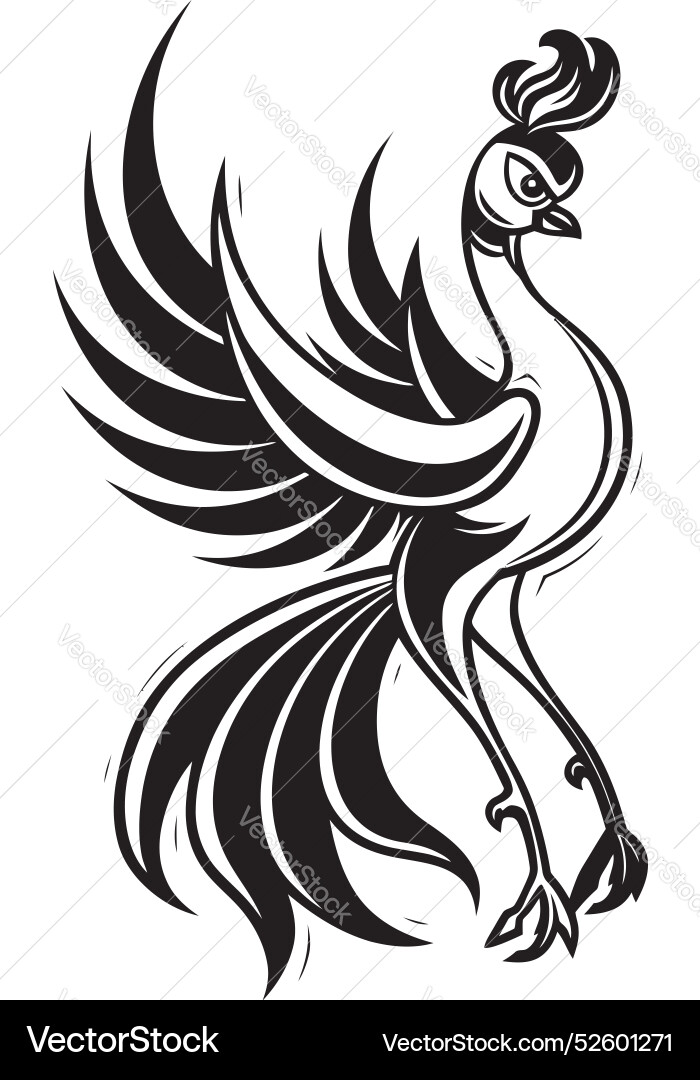 Cosmic fire hand drawn phoenix symbol in black Vector Image