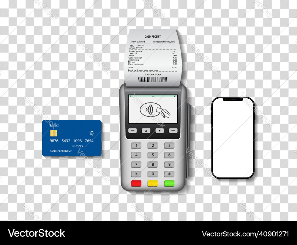Credit card with mobile and pos terminal Vector Image